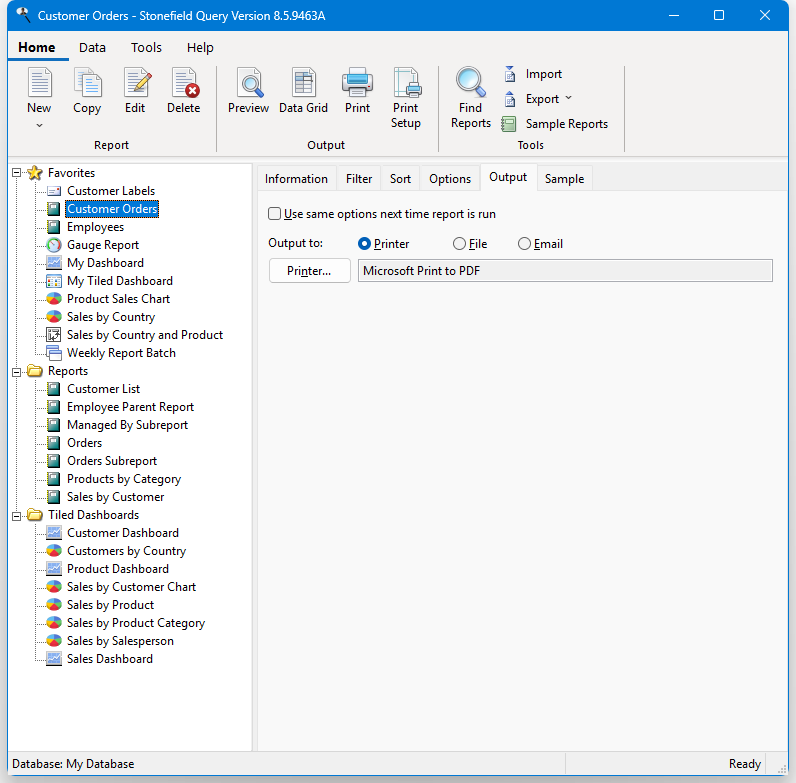Output Options - Stonefield Query